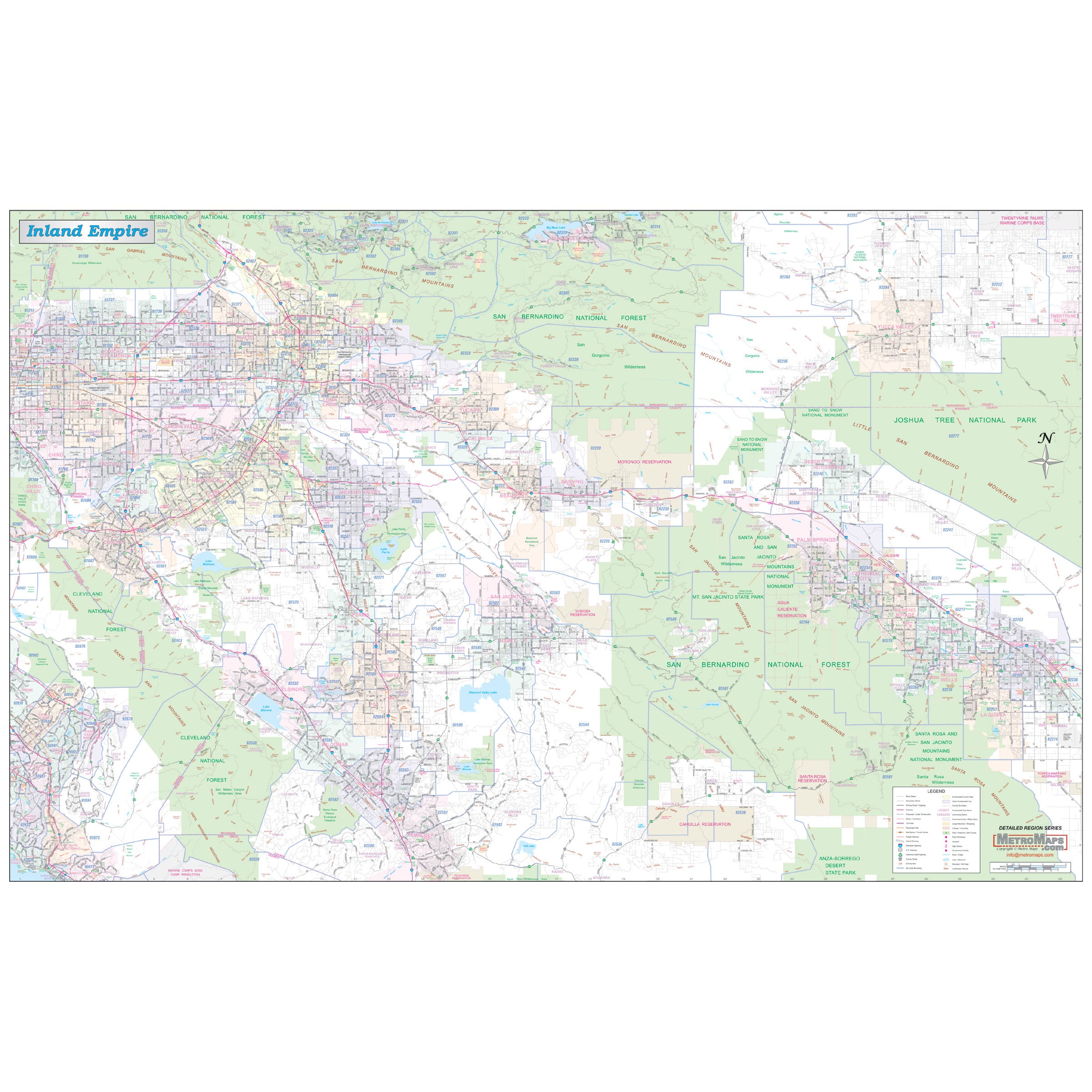 The Inland Empire Detailed Region Wall Map | Metro Maps