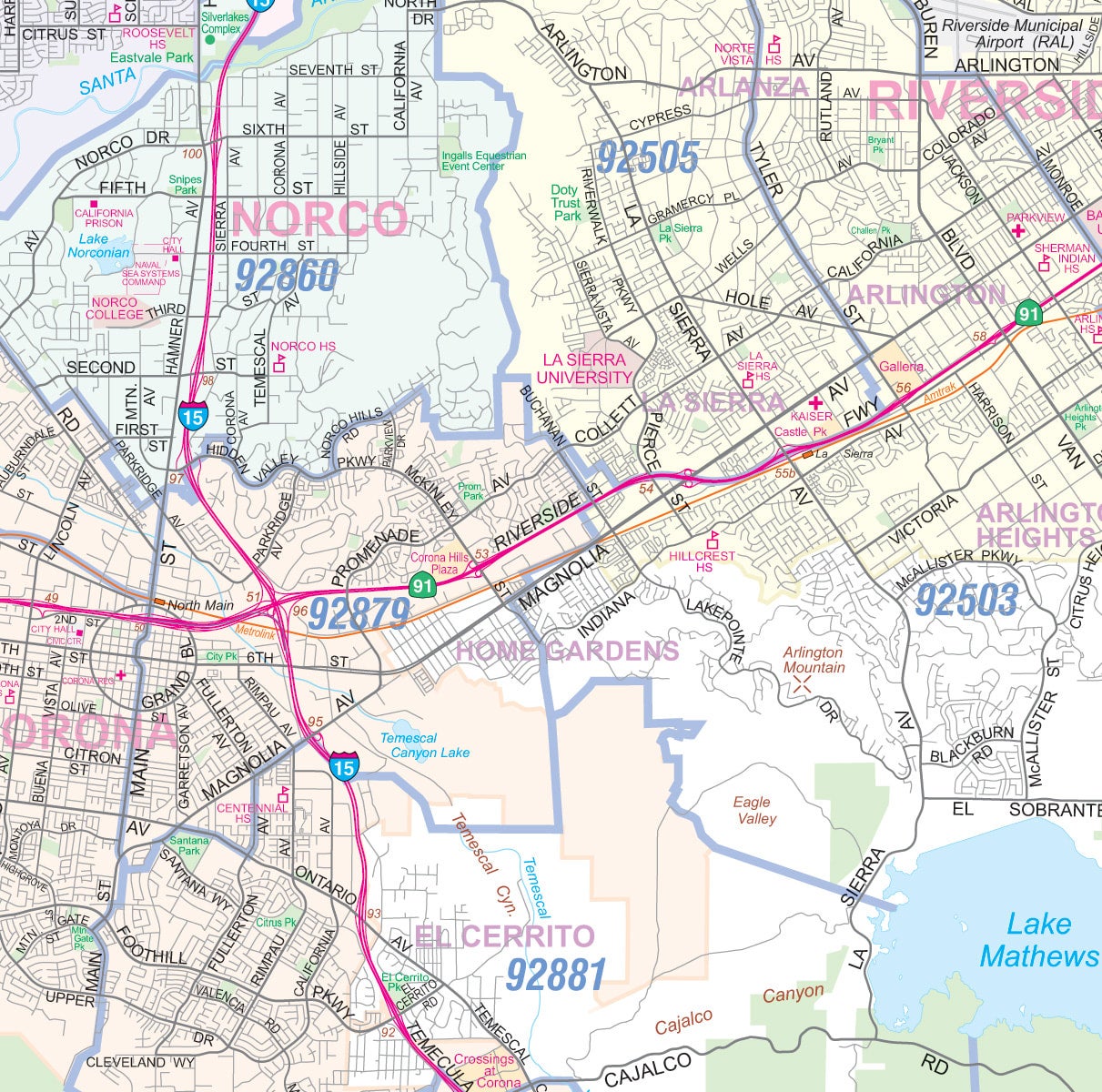 The Inland Empire Detailed Region Wall Map | Metro Maps