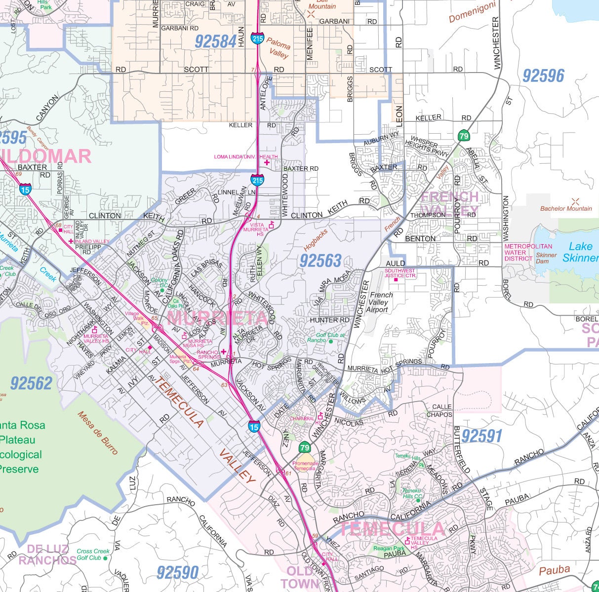 The Inland Empire Detailed Region Wall Map | Metro Maps