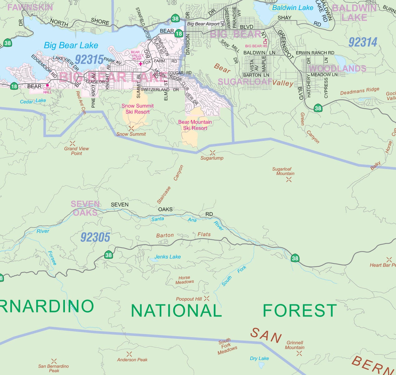 The Inland Empire Detailed Region Wall Map | Metro Maps
