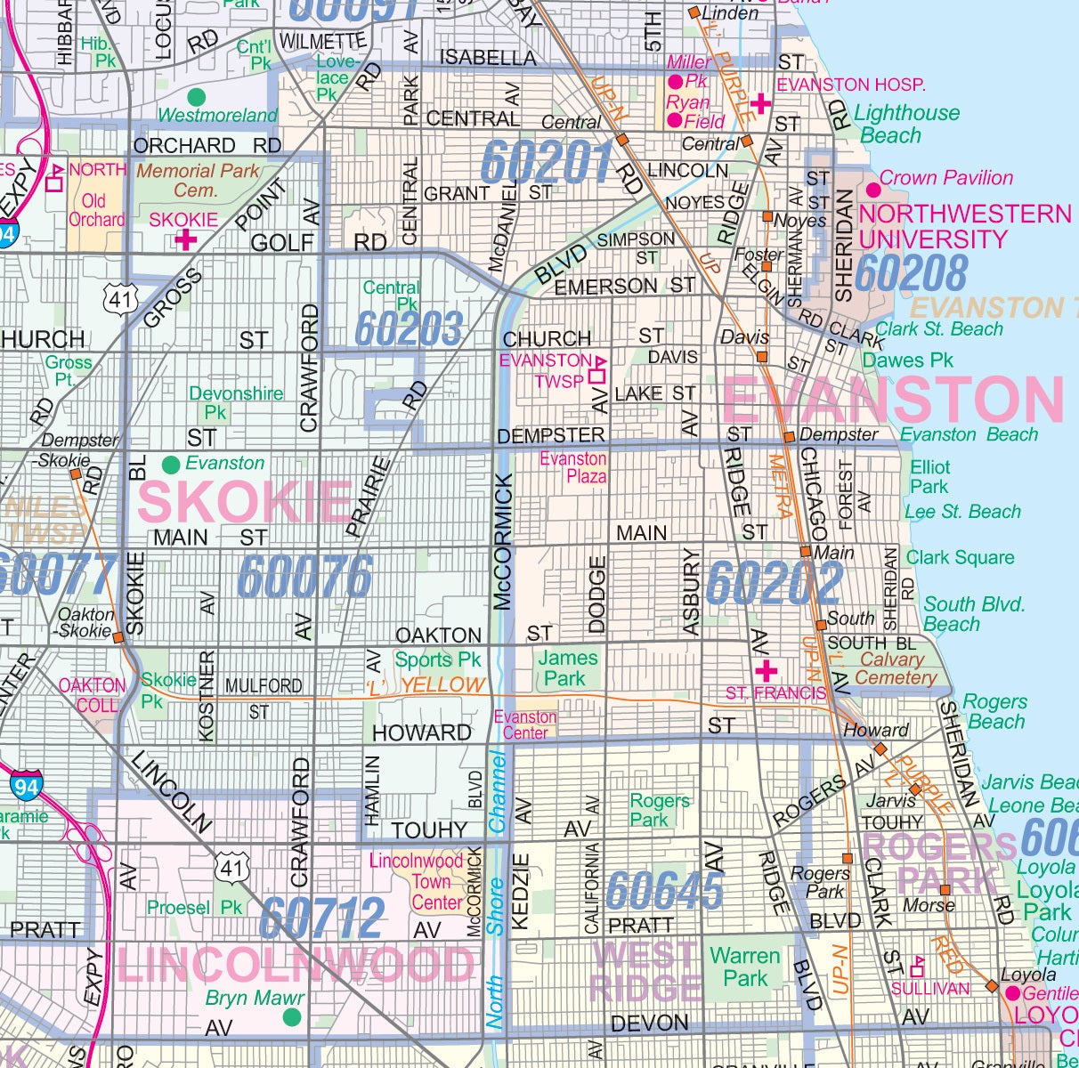 ChicagoLand Detailed Region Chicago Wall Map | Metro Maps