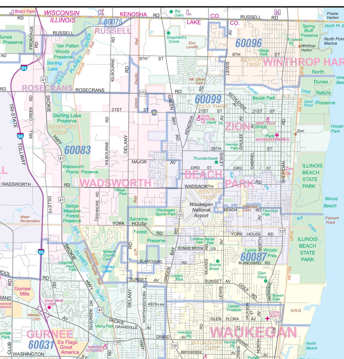 ChicagoLand Detailed Region Chicago Wall Map | Metro Maps
