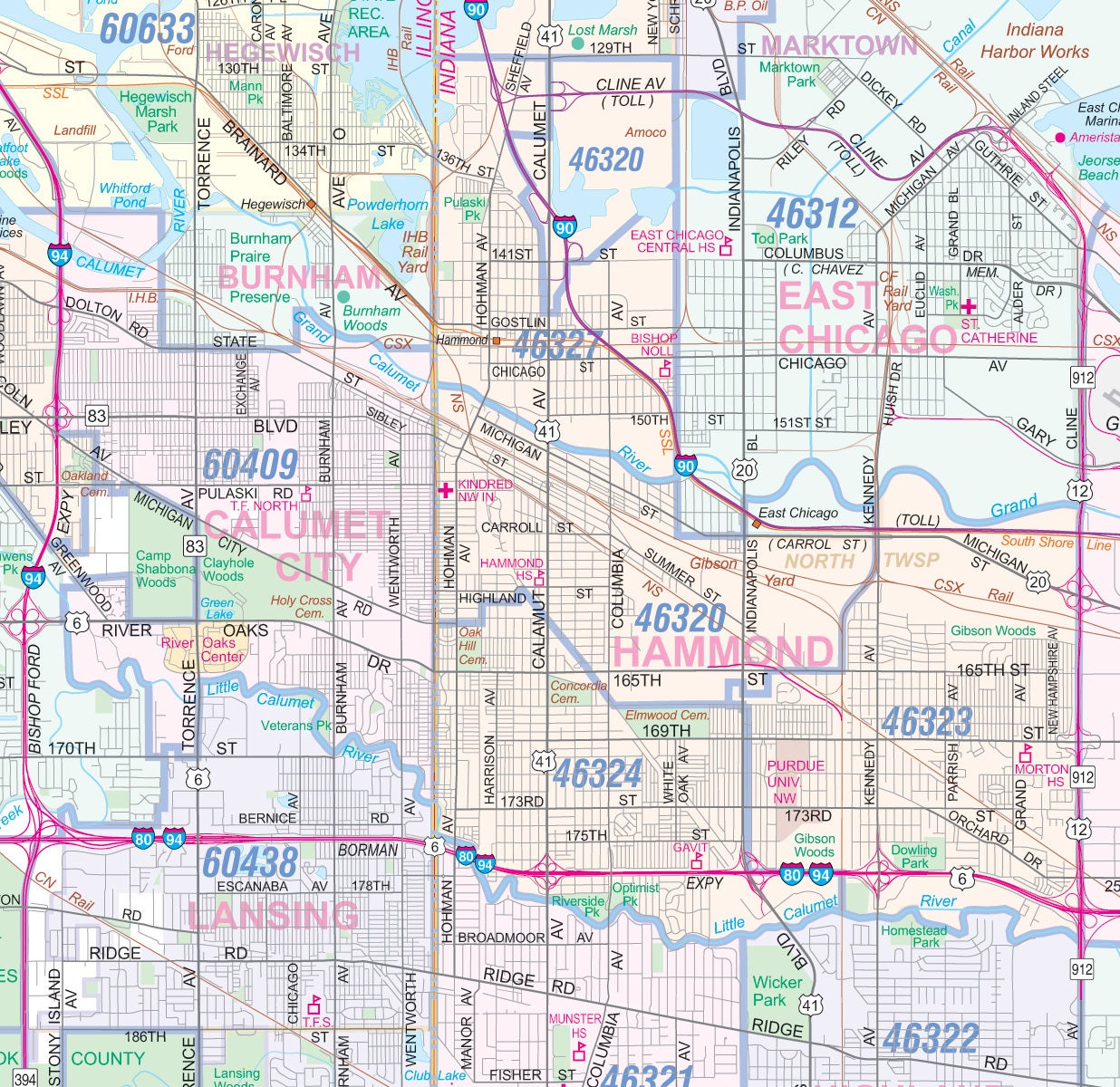 ChicagoLand Detailed Region Chicago Wall Map | Metro Maps